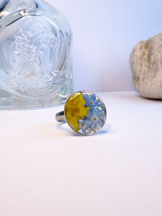 Buttercup & Forget-Me-Not Adjustable Ring | Golden Kitty Jewellery